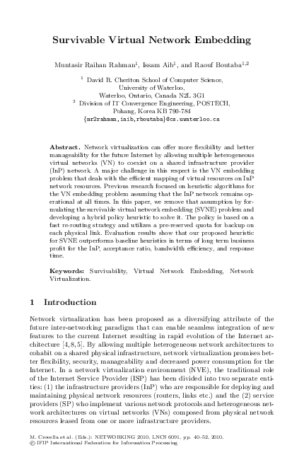 (PDF) Survivable Virtual Network Embedding