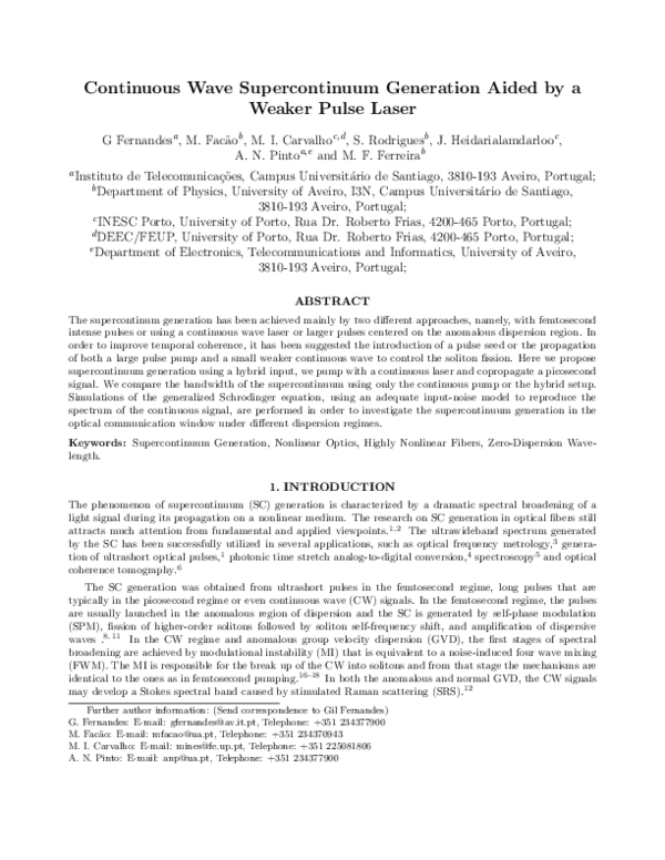 (PDF) Continuous wave supercontinuum generation aided by a weaker pulse laser
