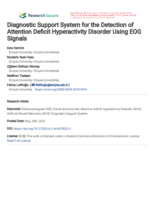 Pdf Diagnostic Support System For The Detection Of Attention Deficit Hyperactivity Disorder