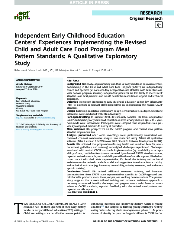 (PDF) Exploring CACFP Standards in Independent Centers