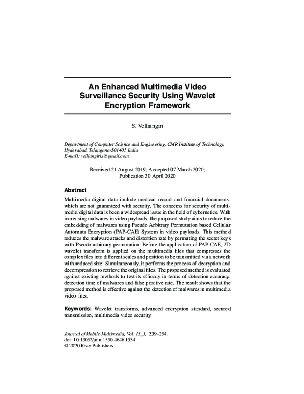 (PDF) An Enhanced Multimedia Video Surveillance Security Using Wavelet Encryption Framework
