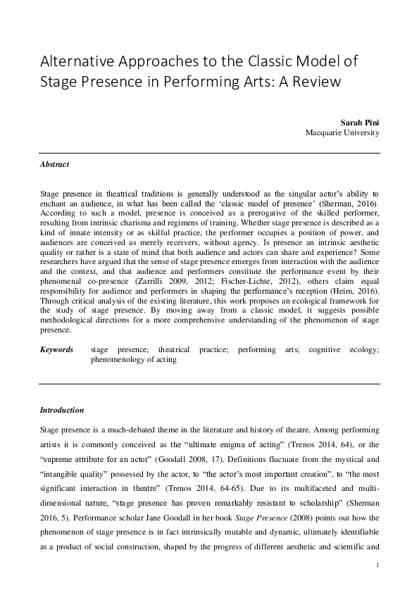 (PDF) Alternative Approaches to the Classic Model of Stage Presence in ...