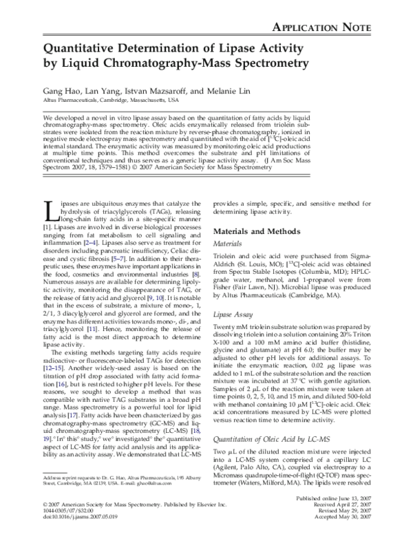 (PDF) Quantitative determination of lipase activity by liquid ...