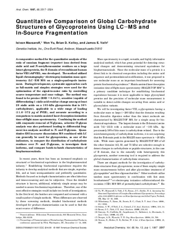(PDF) Quantitative Comparison of Global Carbohydrate Structures of Glycoproteins Using LC−MS and ...