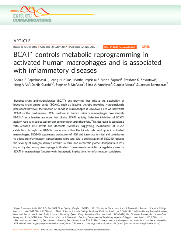 (PDF) BCAT1 controls metabolic reprogramming in activated human ...