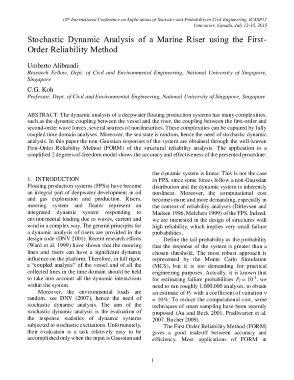 (PDF) Stochastic dynamic analysis of a marine riser using the First-Order Reliability Method