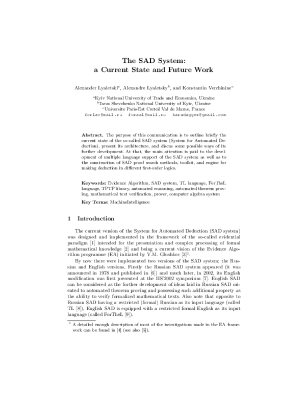 (PDF) The SAD System: a Current State and Future Work