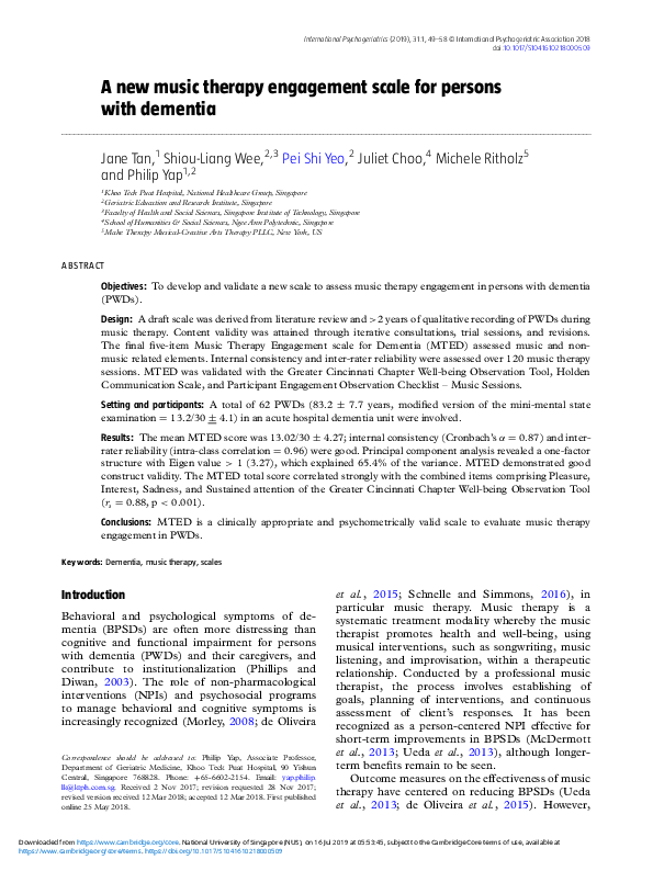 (PDF) Music Therapy Engagement Scale for Dementia