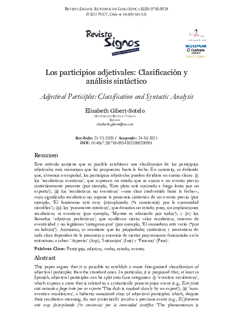 (PDF) Los participios adjetivales: Clasificación y análisis sintáctico ...