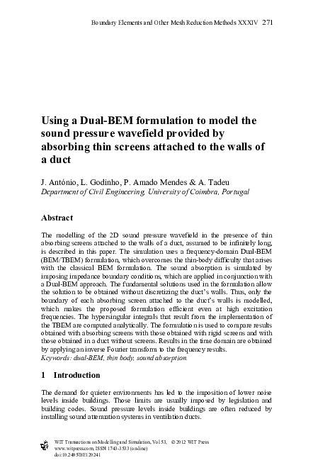 (PDF) Using a Dual-BEM formulation to model the sound pressure wavefield provided by absorbing ...