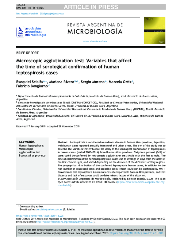Microscopic agglutination test: Variables that affect the time of ...