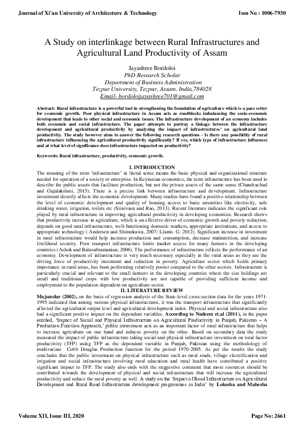 (PDF) A Study on interlinkage between Rural Infrastructures and ...