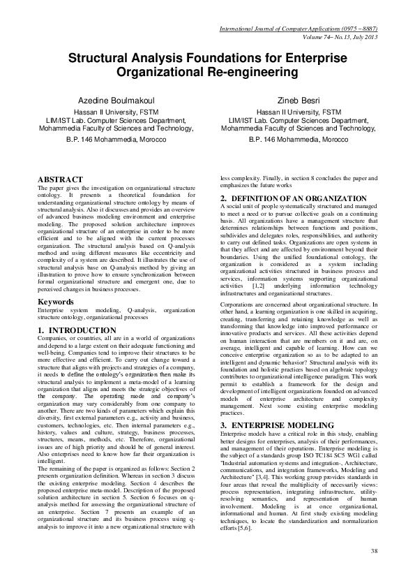 (PDF) Structural Analysis Foundations for Enterprise Organizational Reengineering