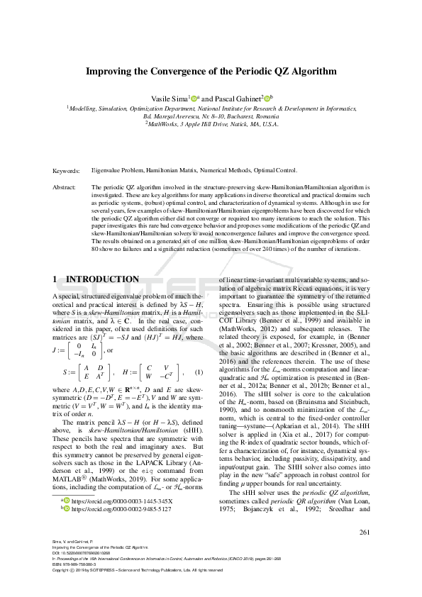 (PDF) Improving the Convergence of the Periodic QZ Algorithm