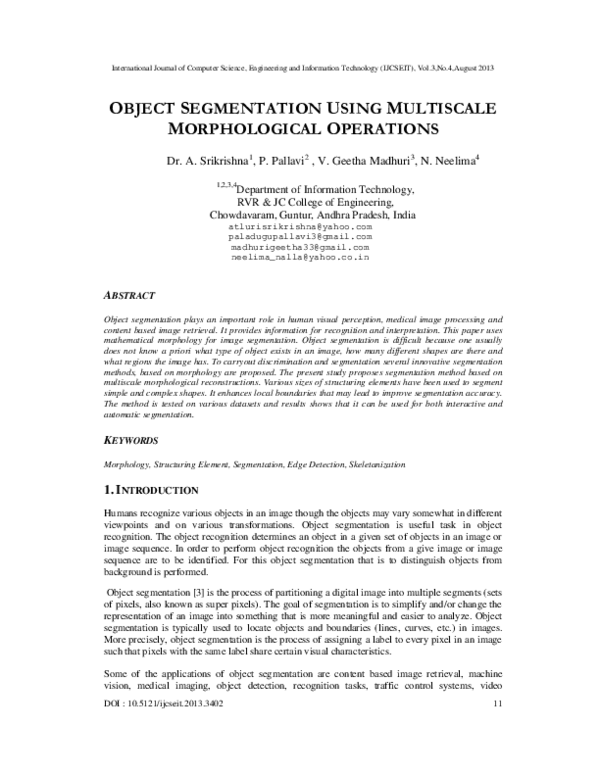 (PDF) Object Segmentation Using Multiscale Morphological Operations