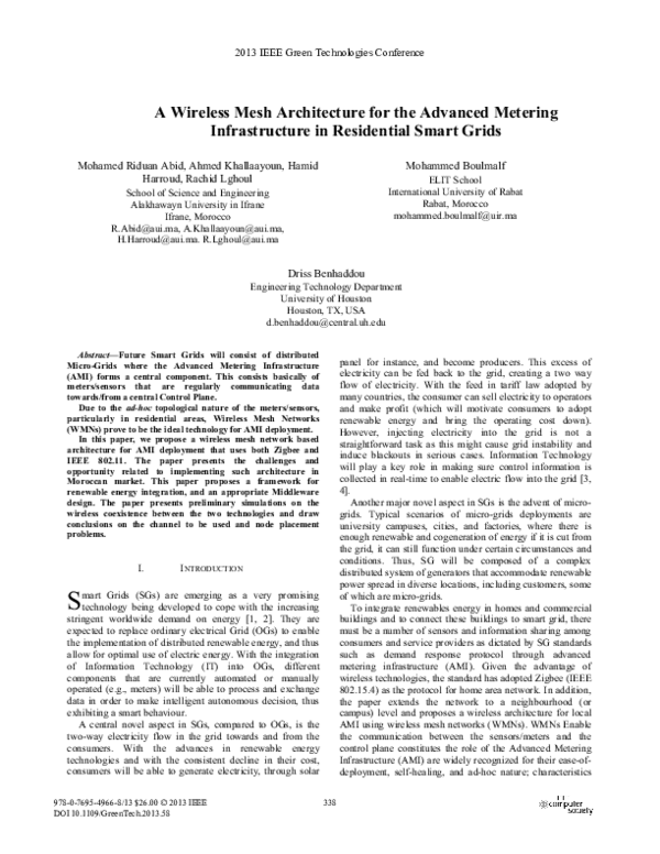 (PDF) A Wireless Mesh Architecture for the Advanced Metering ...