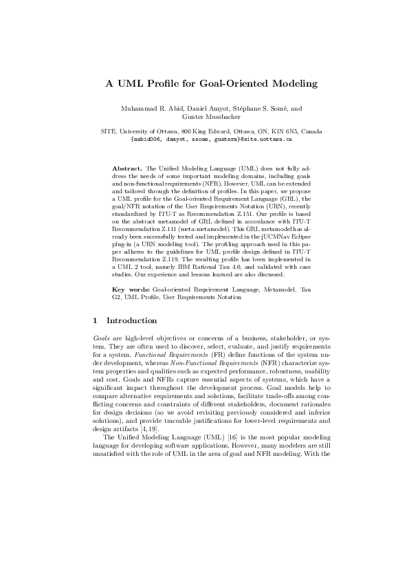 (PDF) A UML Profile for Goal-Oriented Modeling