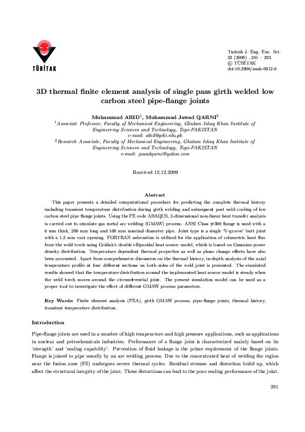 (PDF) 3D Thermal finite element analysis of single pass girth welded low carbon steel pipe ...