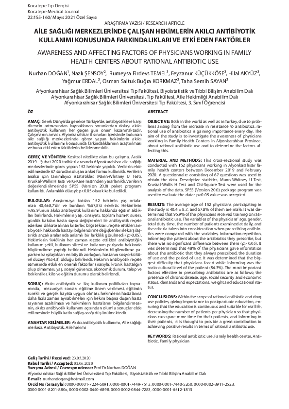 (PDF) Ai̇le Sağliği Merkezleri̇nde Çalişan Heki̇mleri̇n Akilci ...