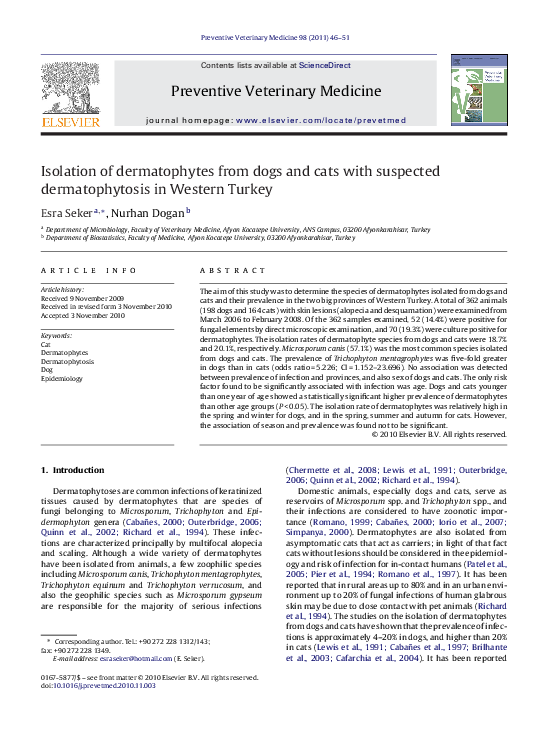 (PDF) Isolation of dermatophytes from dogs and cats with suspected ...