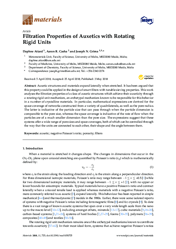 (PDF) Filtration Properties of Auxetics with Rotating Rigid Units