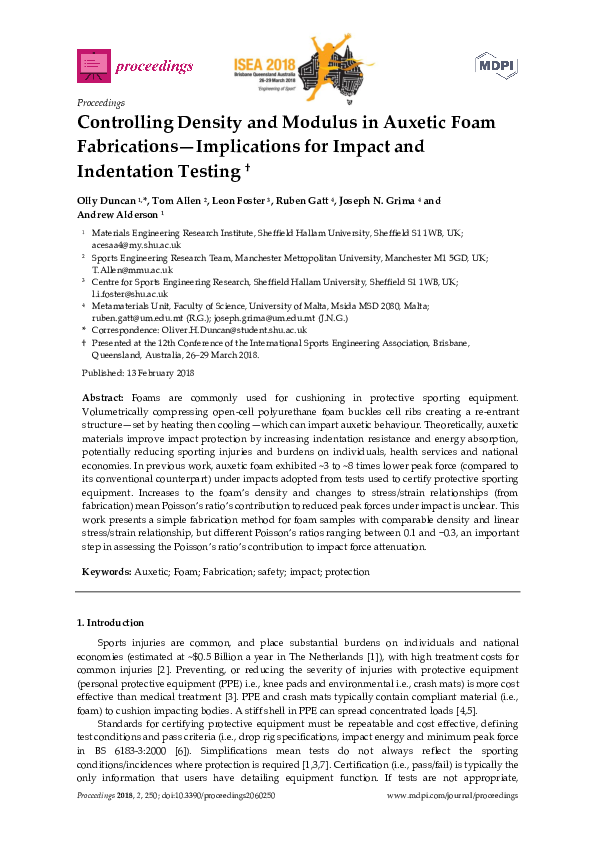 Pdf Controlling Density And Modulus In Auxetic Foam Fabrications—implications For Impact And