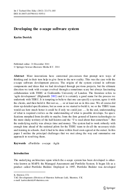 (PDF) Developing the e-scape software system