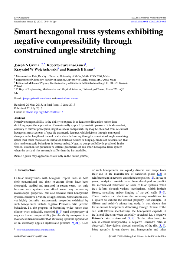 (PDF) Smart hexagonal truss systems exhibiting negative compressibility ...