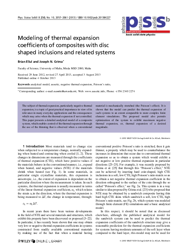 (PDF) Modeling of thermal expansion coefficients of composites with ...