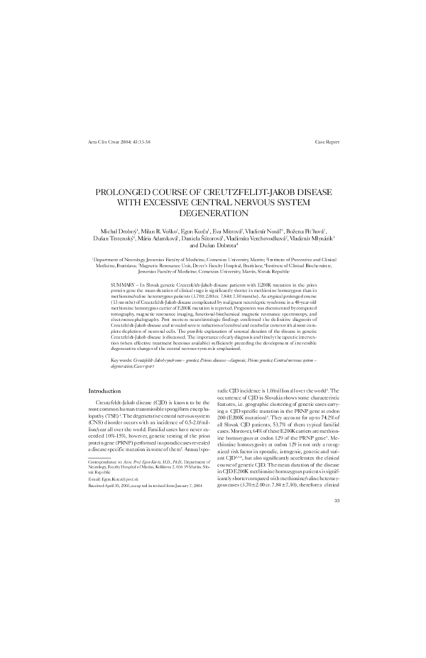 (PDF) Prolonged Course of Creutzfeldt - Jakob disease with Excessive ...