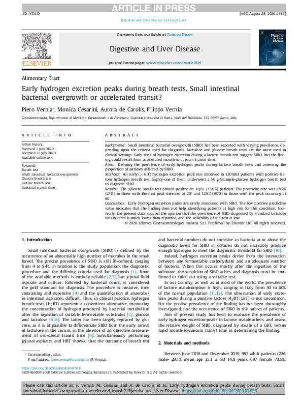 (PDF) Early hydrogen excretion peaks during breath tests. Small ...