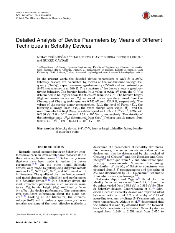 (PDF) Detailed Analysis of Device Parameters by Means of Different ...