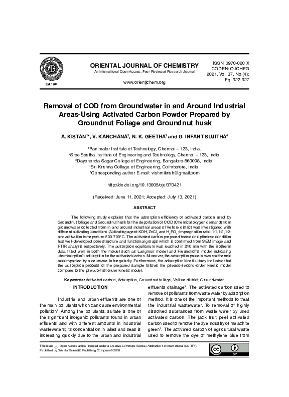(PDF) Removal of COD from Groundwater in and Around Industrial Areas ...