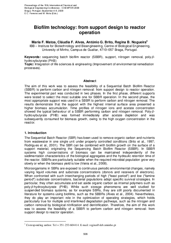 (PDF) Sequencing batch biofilm reactor: from support design to reactor ...