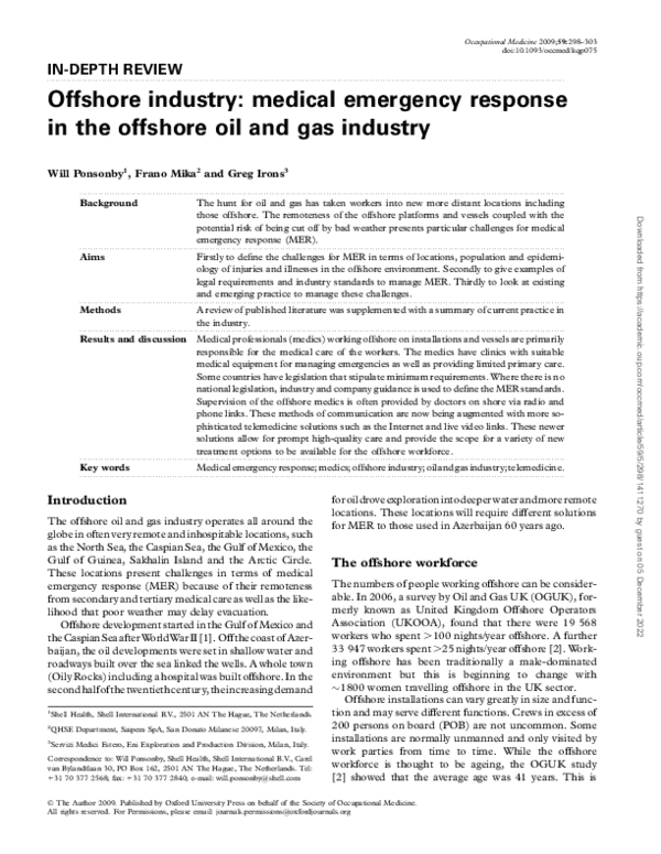 (PDF) Offshore industry: medical emergency response in the offshore oil ...