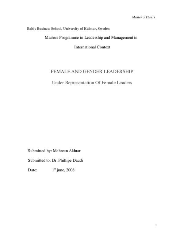 (PDF) Female and Gender Leadership : Under Representation of Female ...