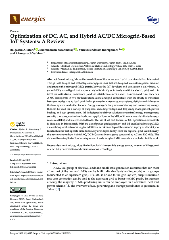 Pdf Optimization Of Dc Ac And Hybrid Ac Dc Microgrid Based Iot Systems A Review