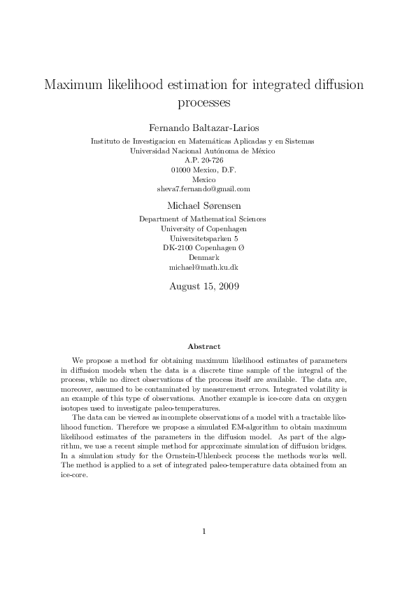 (PDF) Maximum Likelihood Estimation for Integrated Diffusion Processes