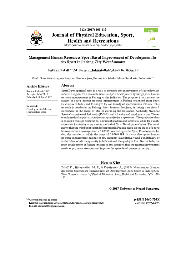 (PDF) Management Human Resources Sport Based Improvement of Development ...