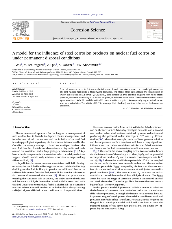 (PDF) A model for the influence of steel corrosion products on nuclear ...