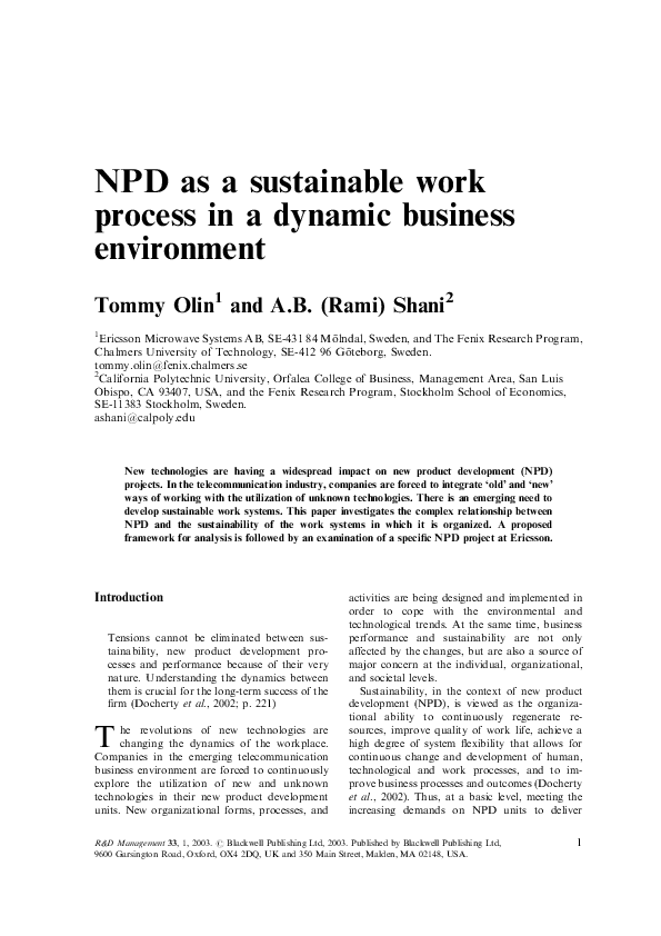 (PDF) NPD as a sustainable work process in a dynamic business environment