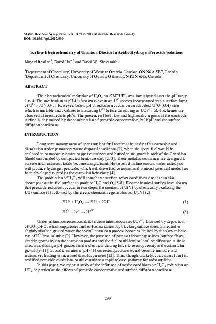 (PDF) Surface Electrochemistry of Uranium Dioxide in Acidic Hydrogen ...