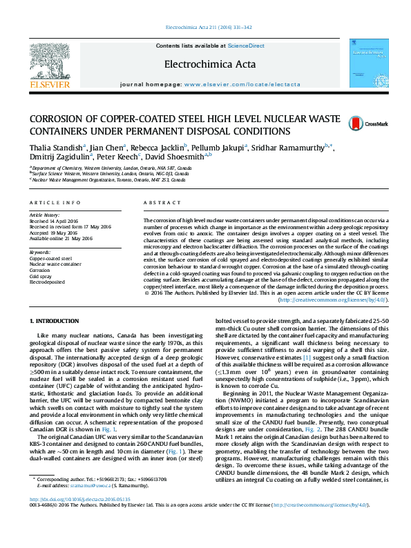 (PDF) Corrosion of Copper-Coated Steel High Level Nuclear Waste ...