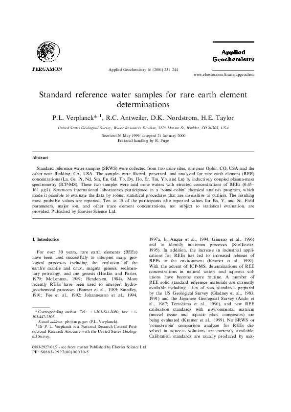 (PDF) Standard reference water samples for rare earth element ...