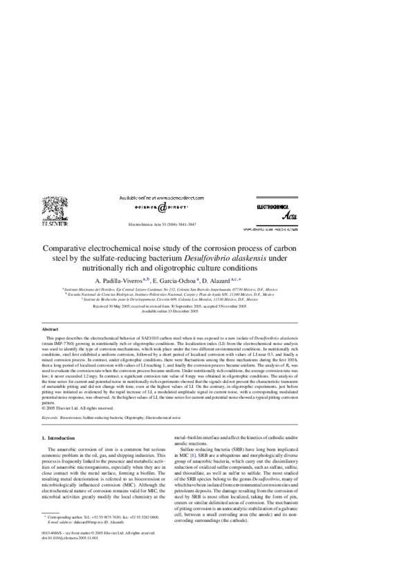 (PDF) Comparative electrochemical noise study of the corrosion process ...