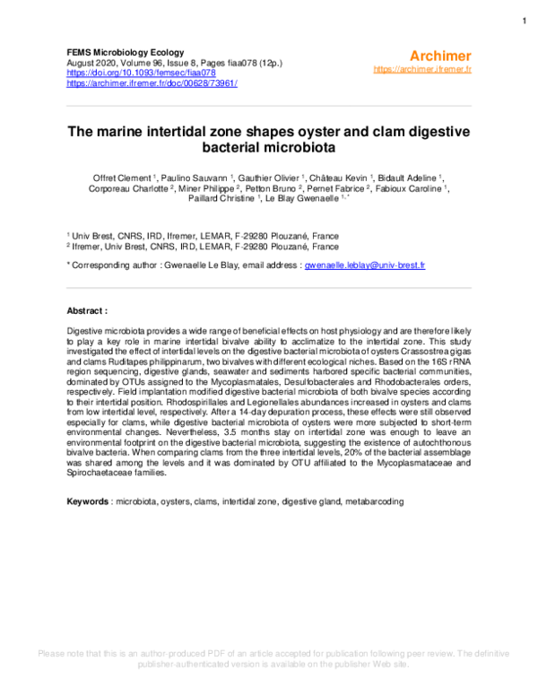 Pdf The Marine Intertidal Zone Shapes Oyster And Clam Digestive