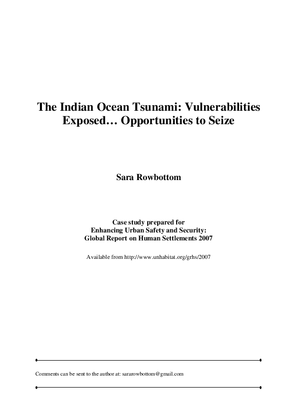 (PDF) The Indian Ocean Tsunami: Vulnerabilities Exposed Opportunities ...