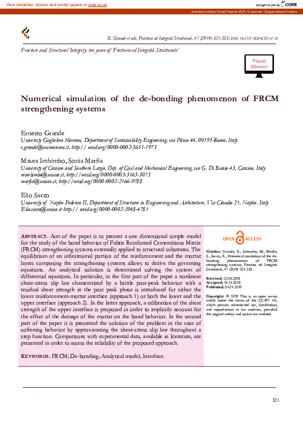 (PDF) Numerical simulation of the de-bonding phenomenon of FRCM ...