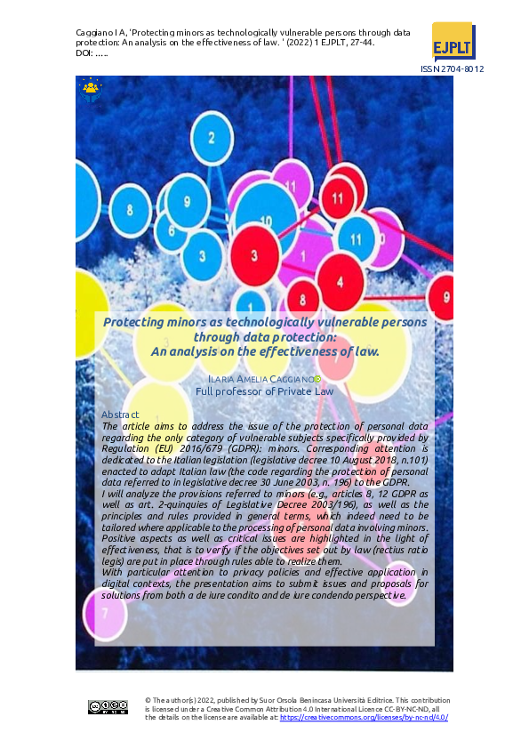 (PDF) Protecting minors as technologically vulnerable persons through ...