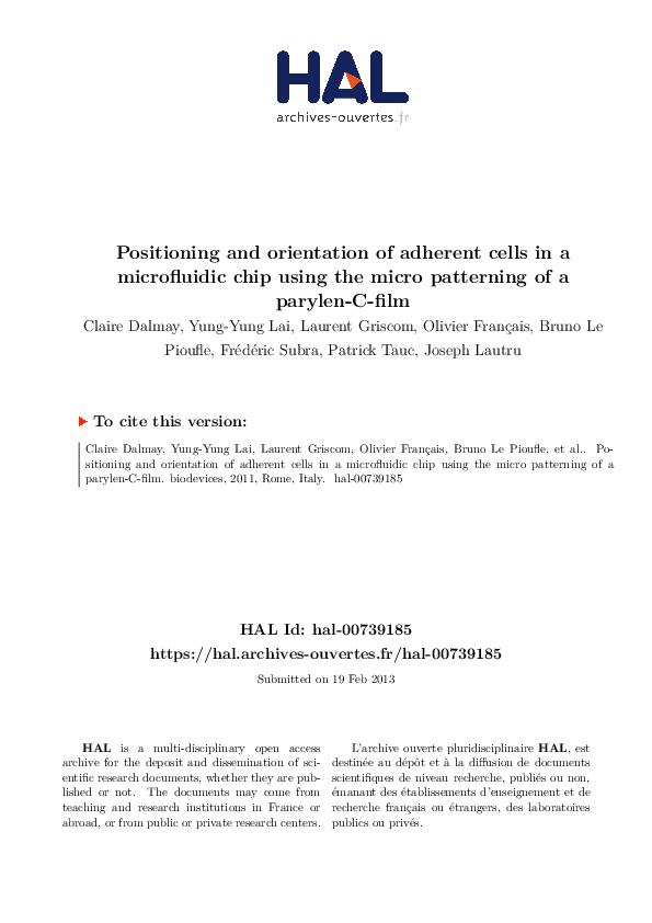 (PDF) Positioning and Orientation of Adherent Cells in a Microfluidic Chip using the Micro ...